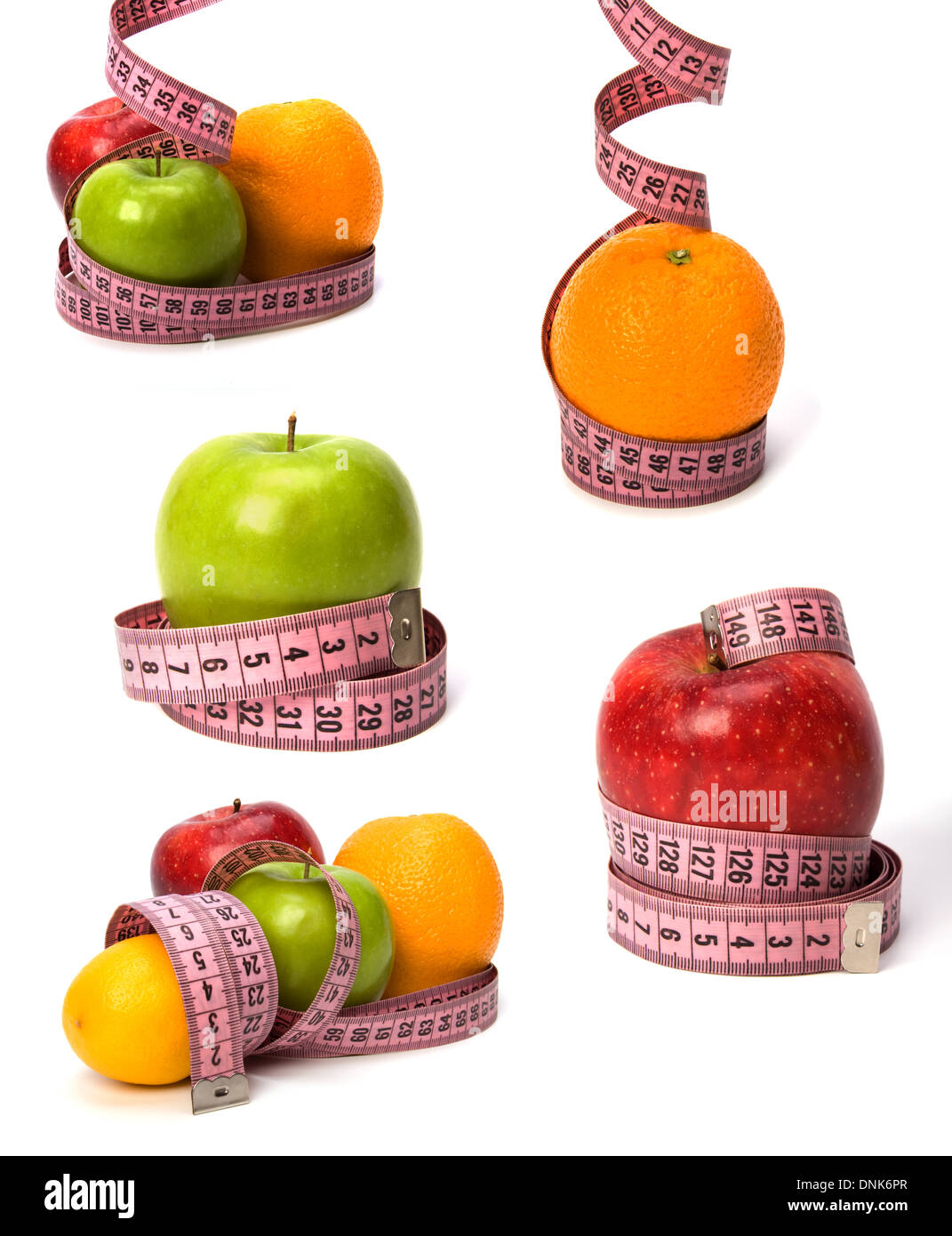 tape measure wrapped around fruits isolated on white background Stock ...