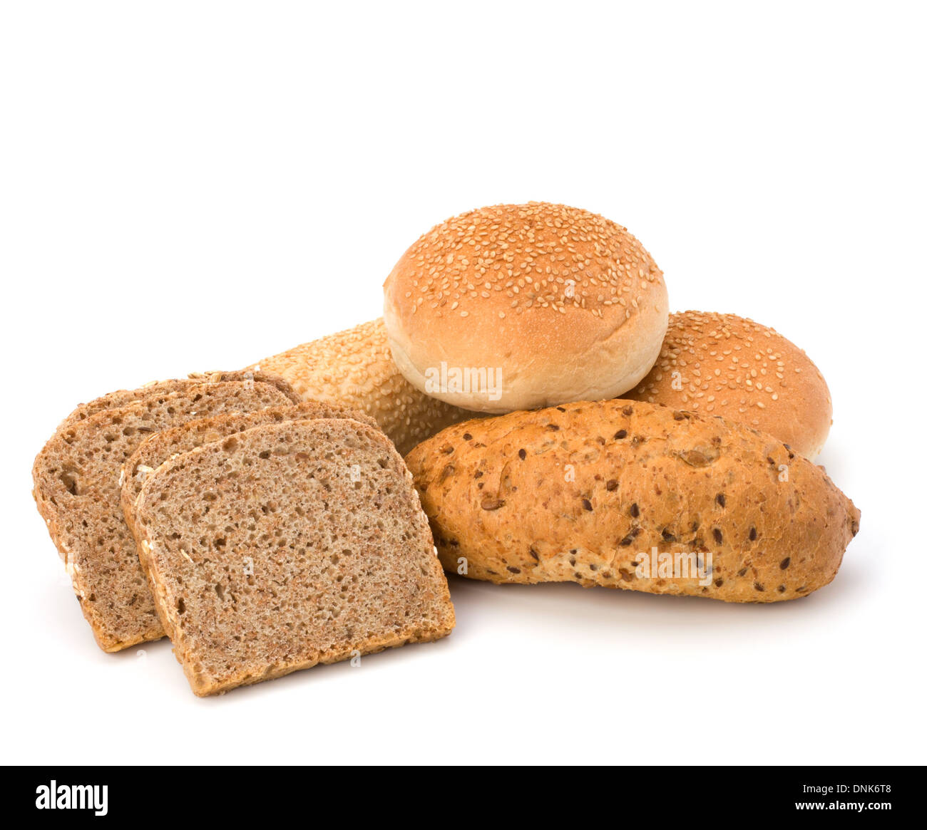 Bread loafs and buns variety isolated on white background Stock Photo ...