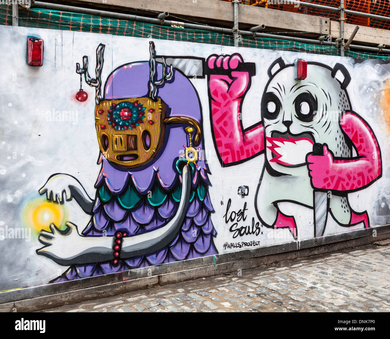 'Lost souls" Walls project. Boarding around a building site decorated ...