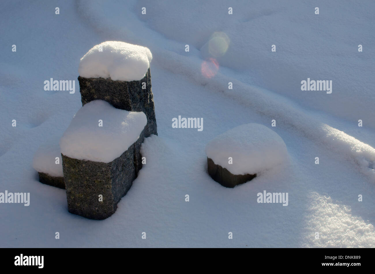 Snow covered outdoor water feature and garden pond Stock Photo - Alamy