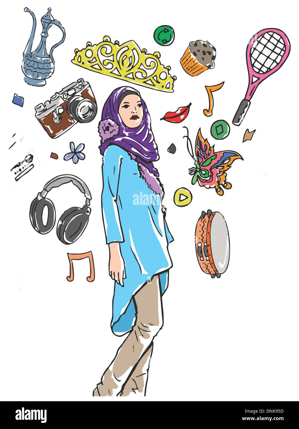 Illustrative representation of a Muslim girl's hobbies Stock Photo - Alamy