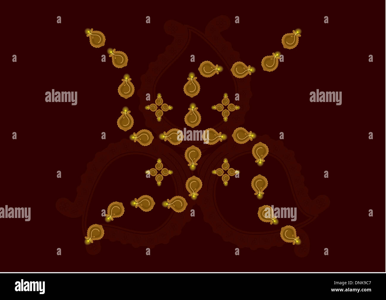 Diwali Oil lamps in formation of Swastika isolated on brown background ...