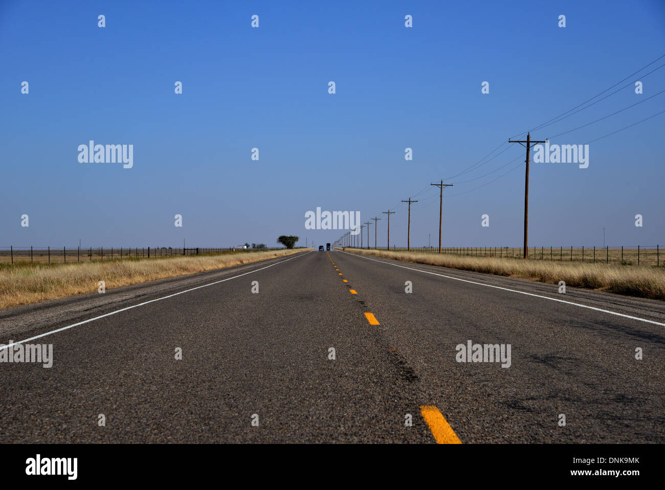 Route 66, Texas, USA. Long straight road disappears into the distance ...