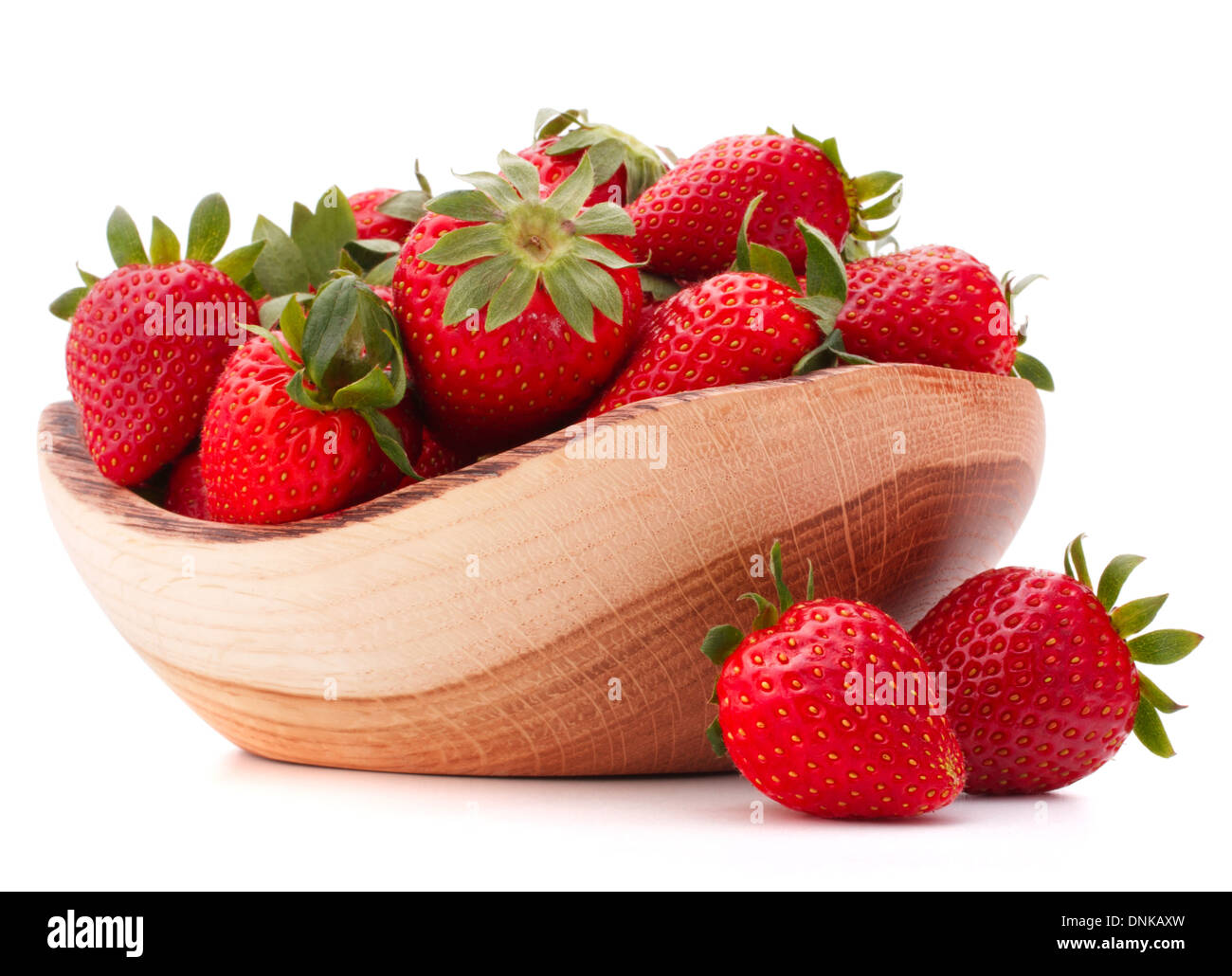 Strawberries In Wooden Bowl Isolated On White Background Cutout Stock