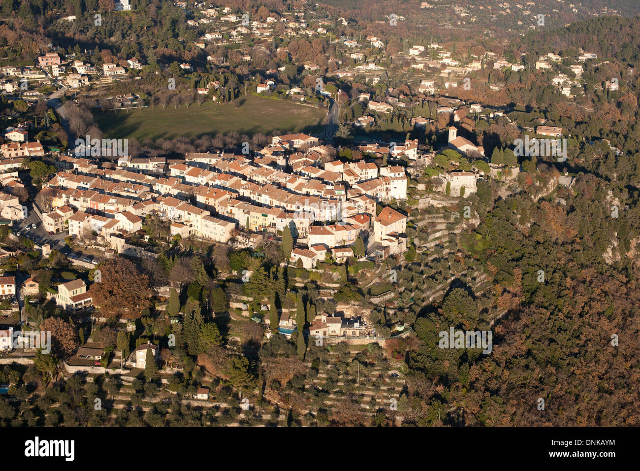 AERIAL VIEW. Perched medieval village. Cabris, Alpes-Maritimes, French ...