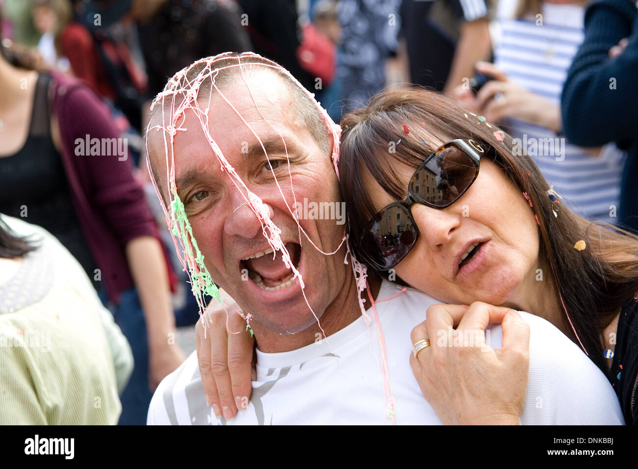 Revellers at a summer carnival in the village of Murvielles, Languedoc ...