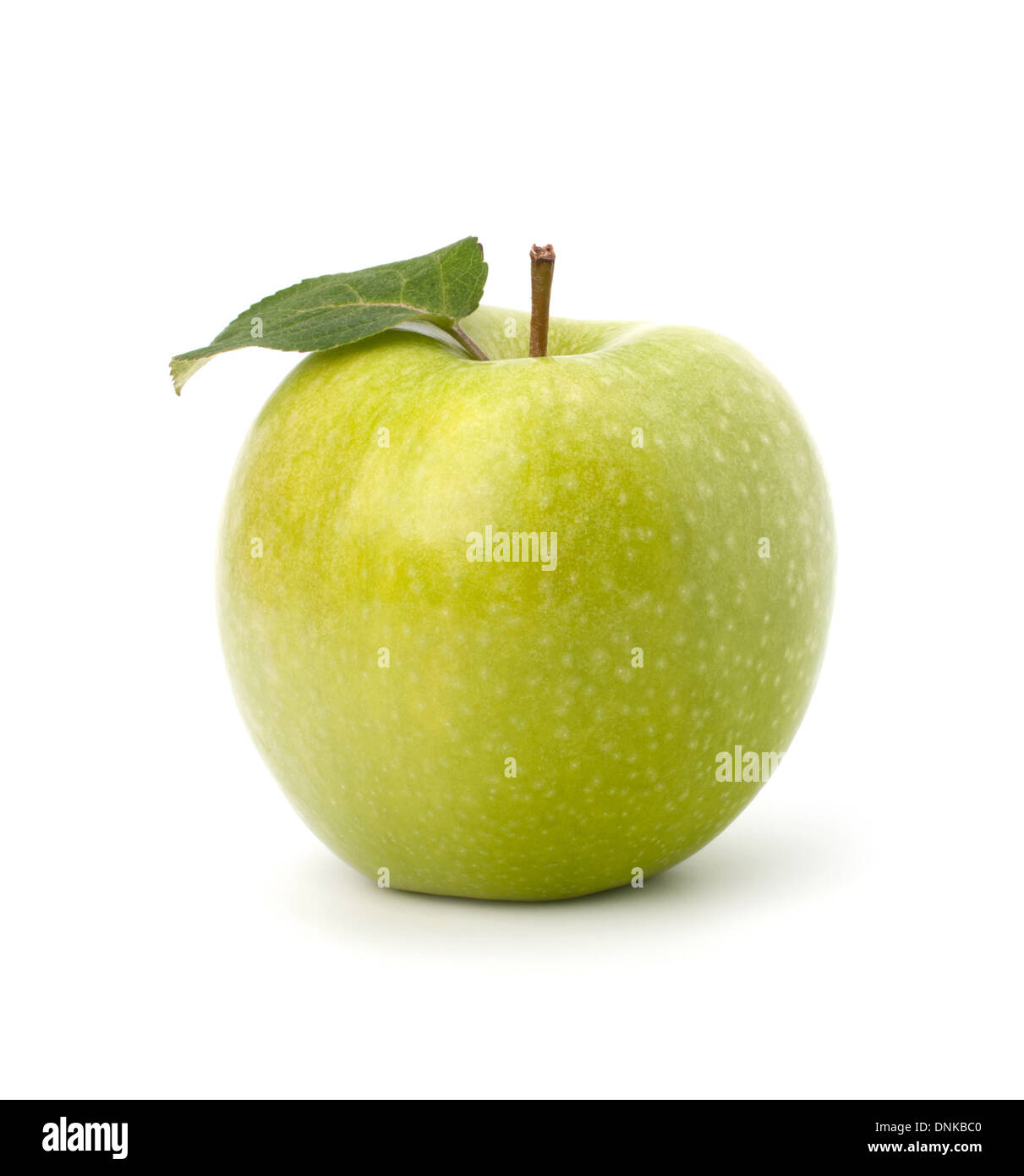 Sweet green apple with leaf isolated on white background Stock Photo ...