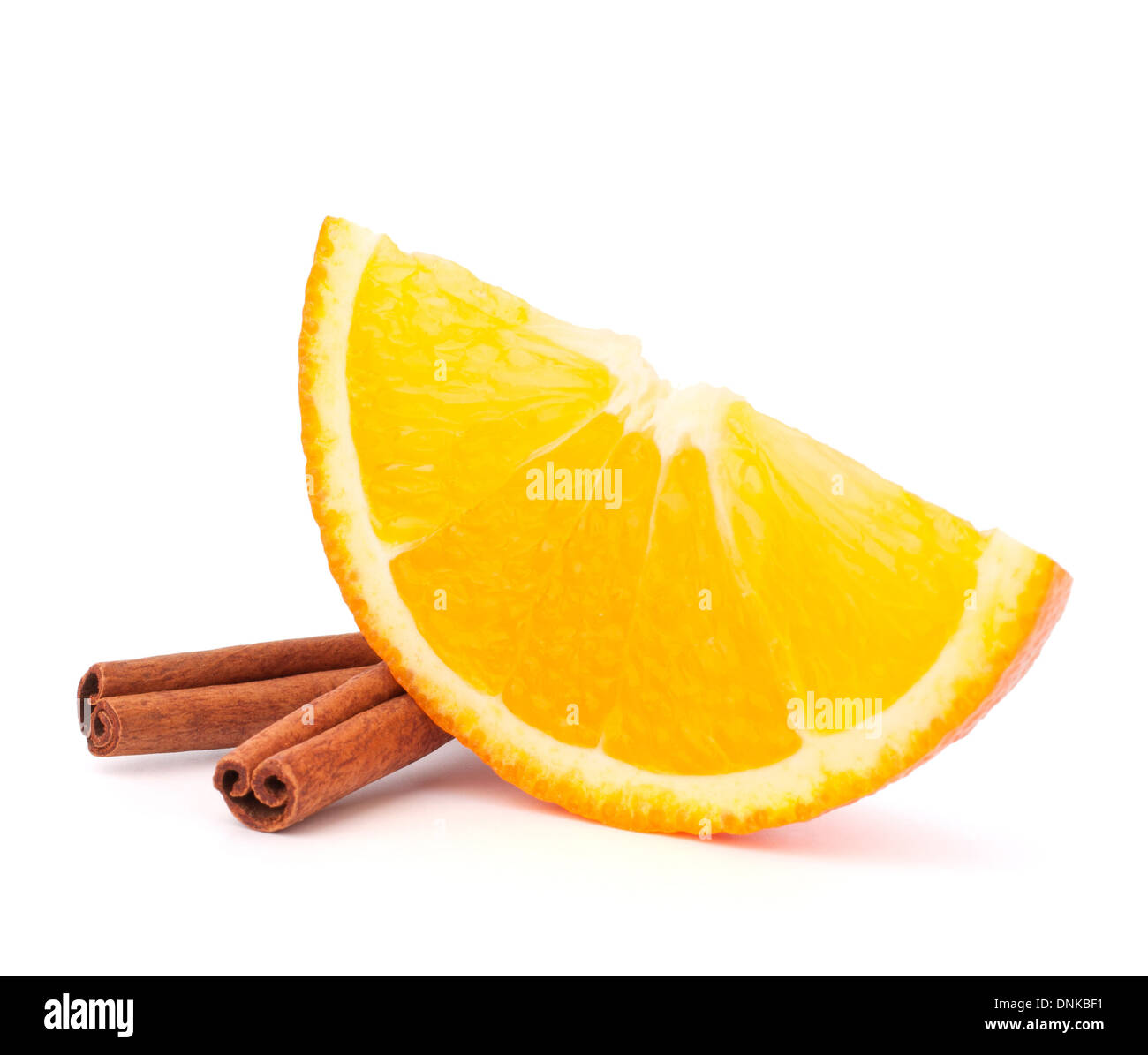 One orange fruit segment or cantle isolated on white background cutout ...