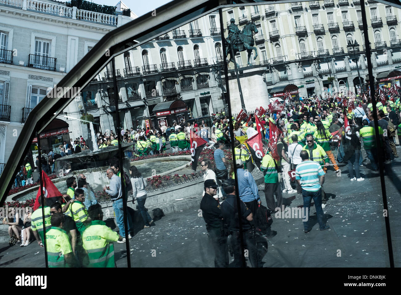 Police observing demonstrators, Madrid, Spain Stock Photo - Alamy