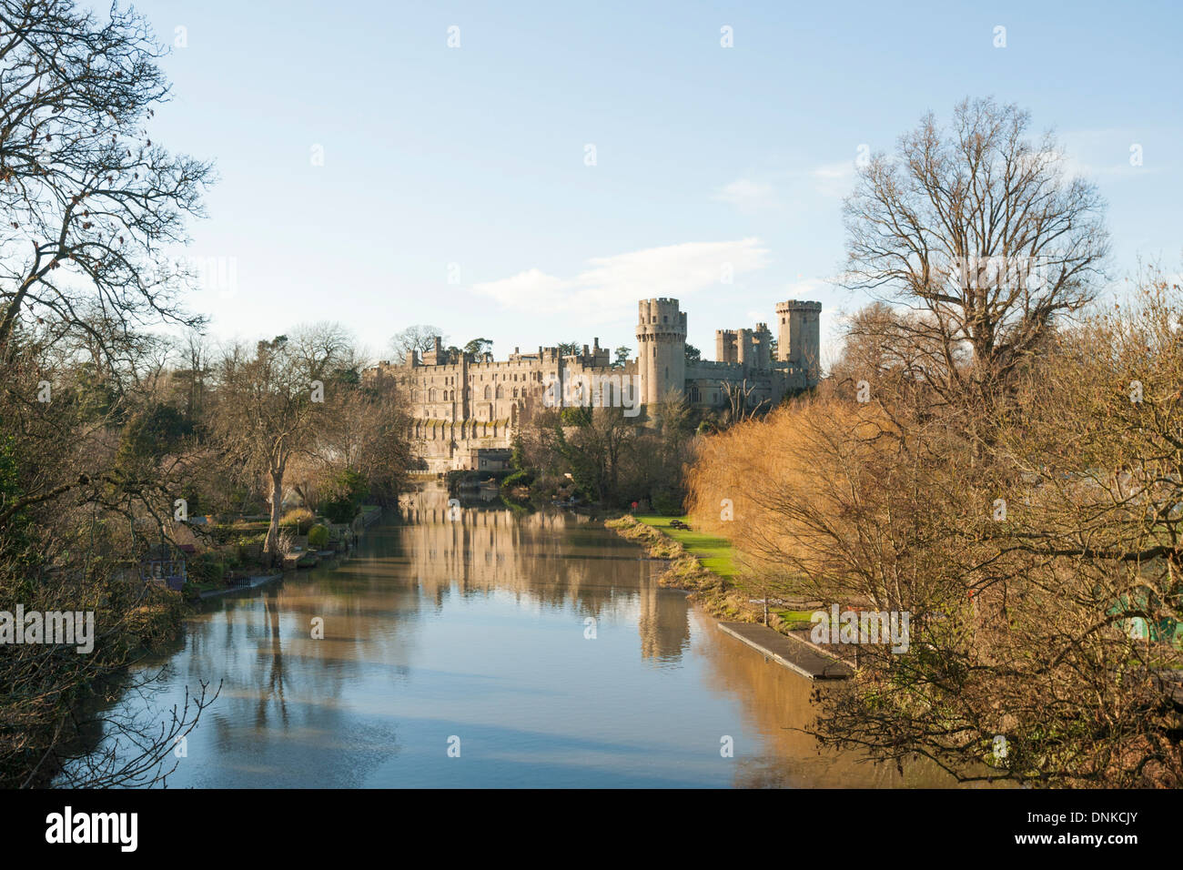 Warwick Castle reflected in the river Avon, Warwick, Warwickshire ...