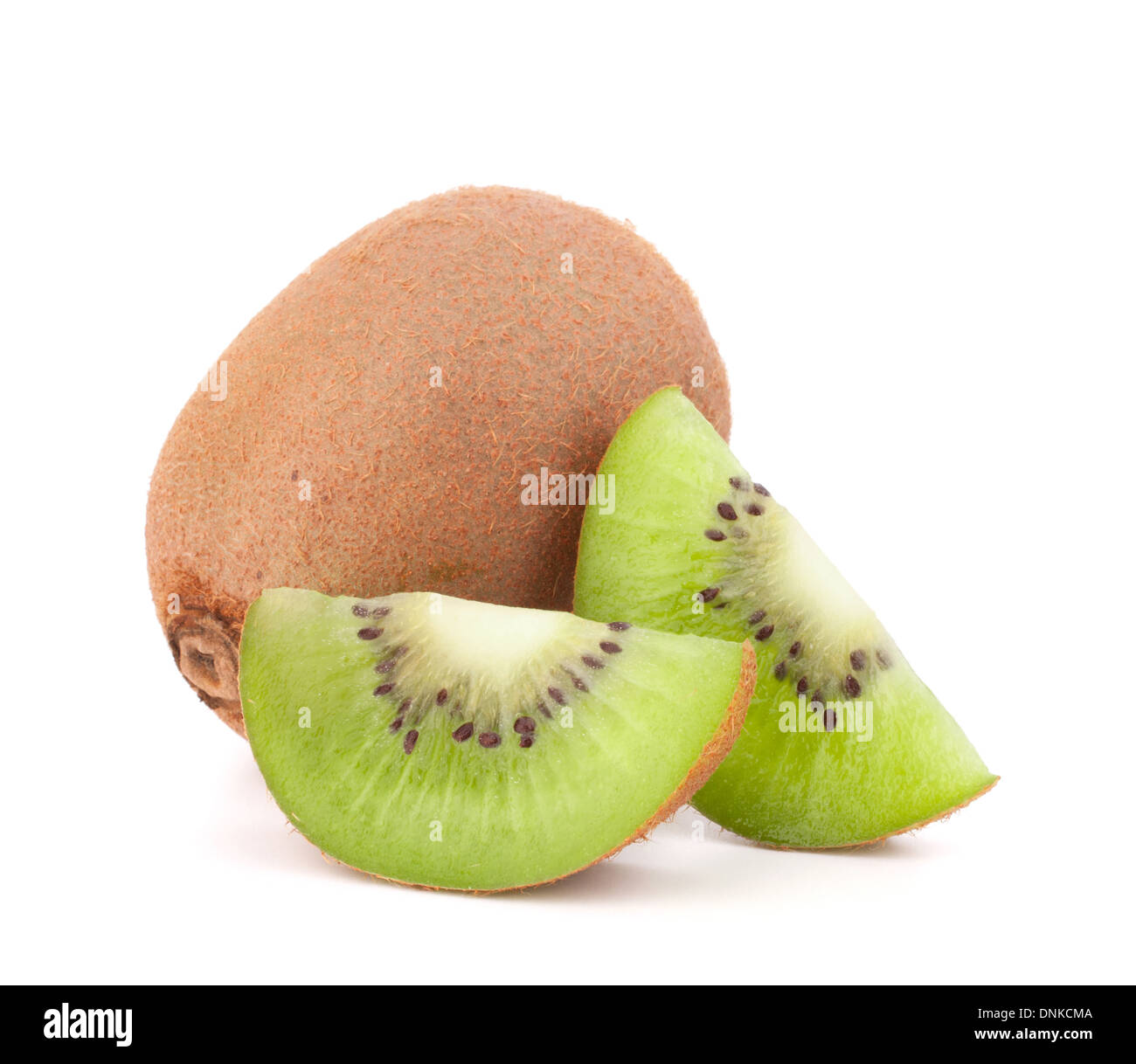 Whole kiwi fruit and his segments isolated on white background cutout ...