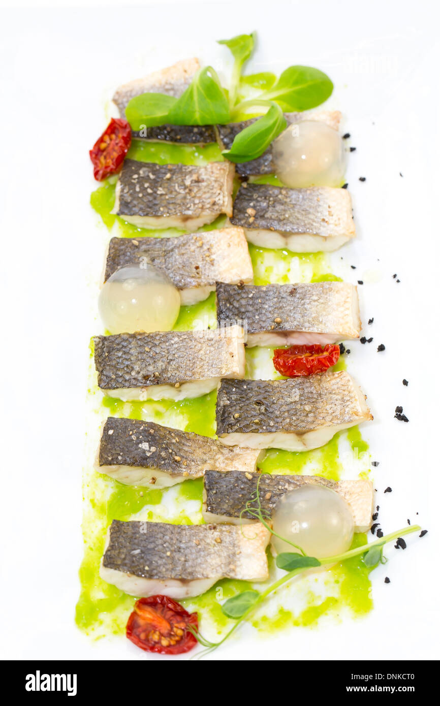 baked black cod fish on a white background in the restaurant Stock ...