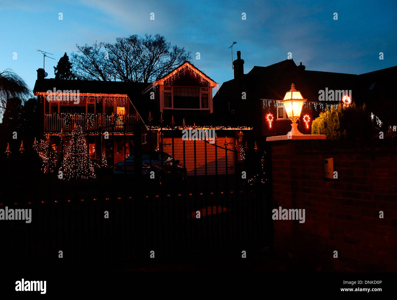 House with Christmas lights Stock Photo - Alamy