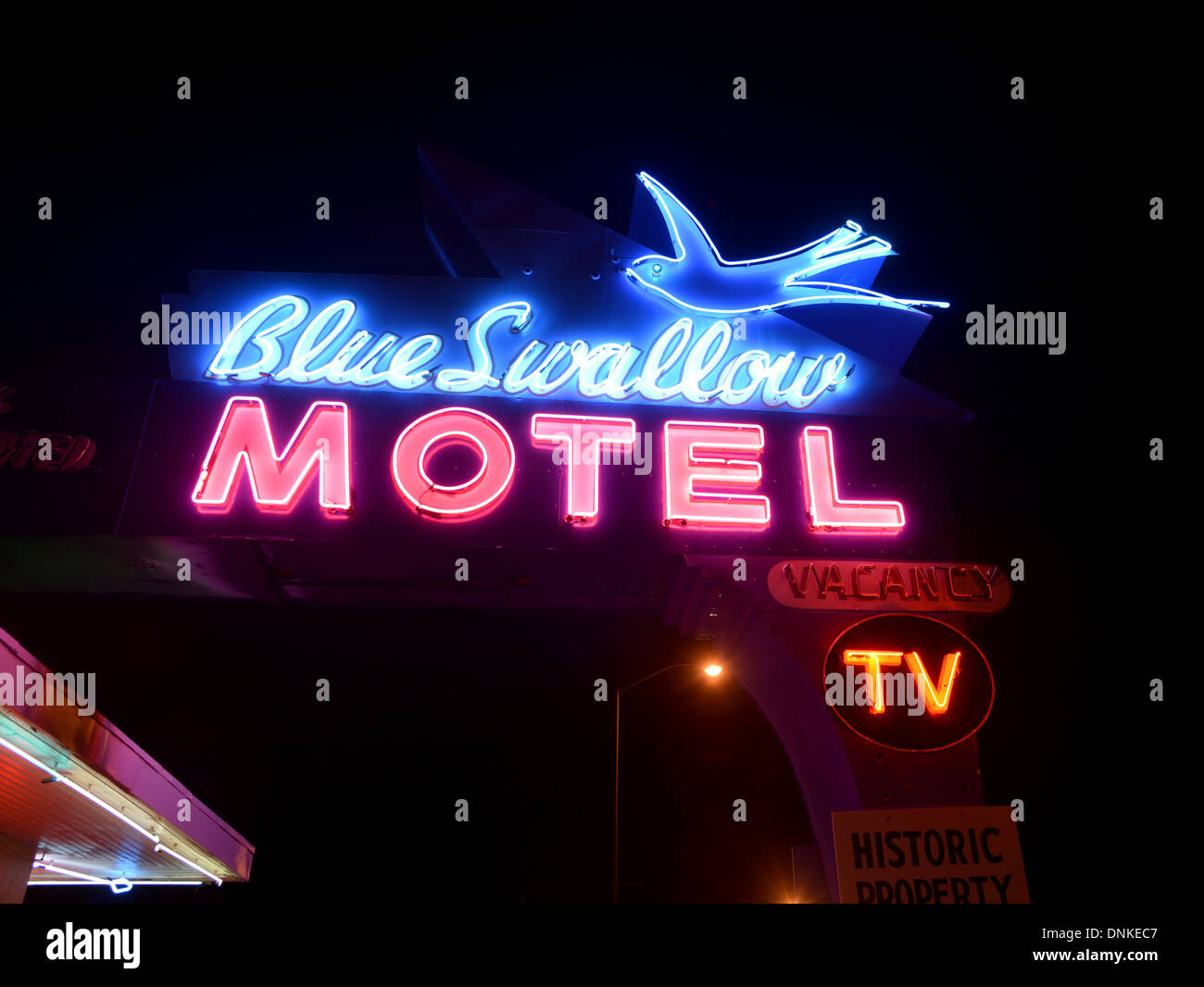 Route 66 landmark the Blue Swallow Motel, Tucumcari with old neon and a ... Route 66 landmark the Blue Swallow Motel, Tucumcari with old neon and a ...