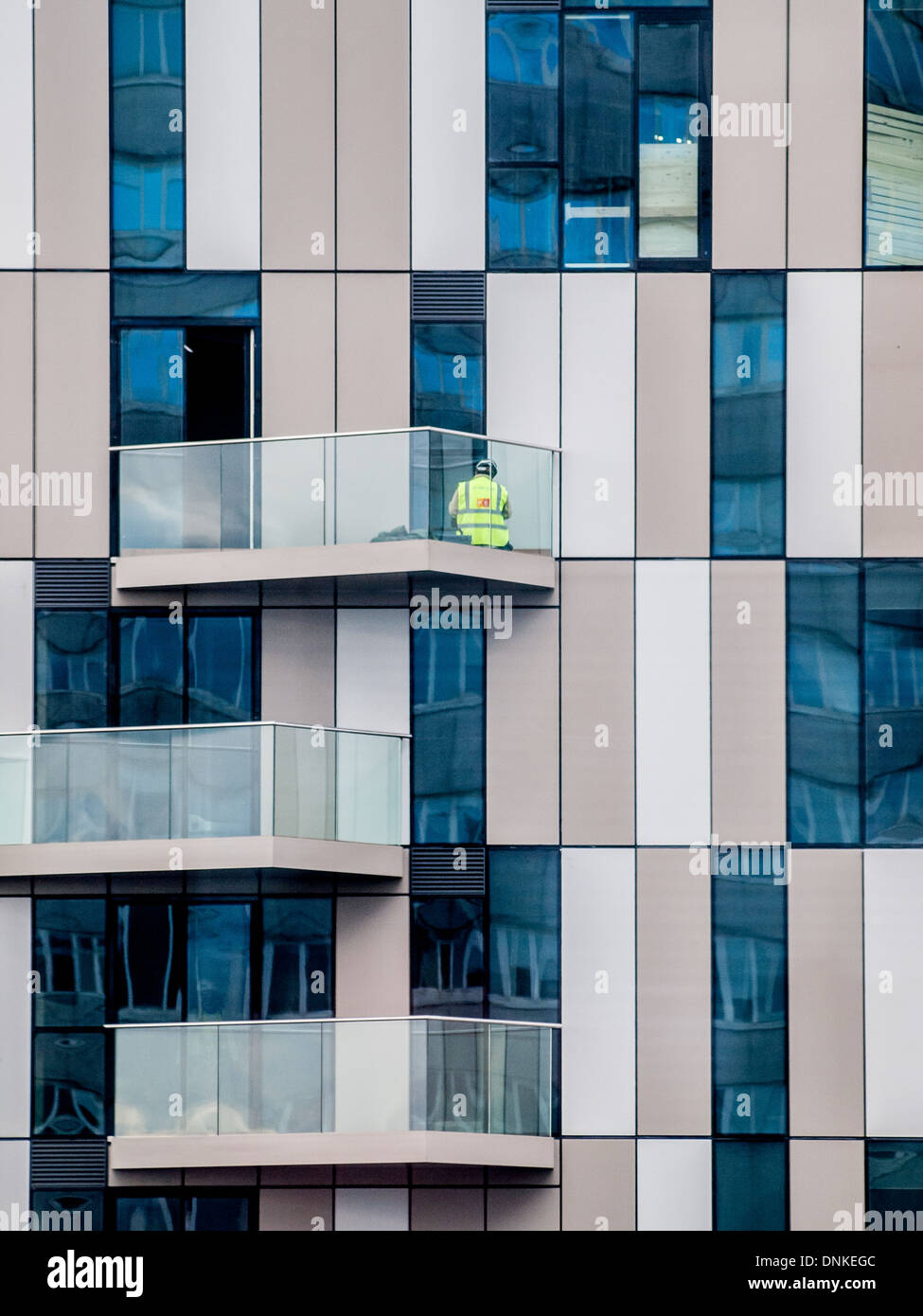 A workman on the Saffron Square development in central Croydon, London ...