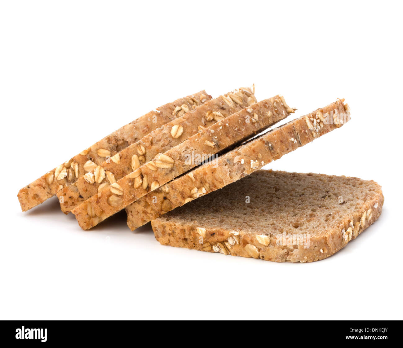 Healthy bran bread slices with rolled oats isolated on white background ...