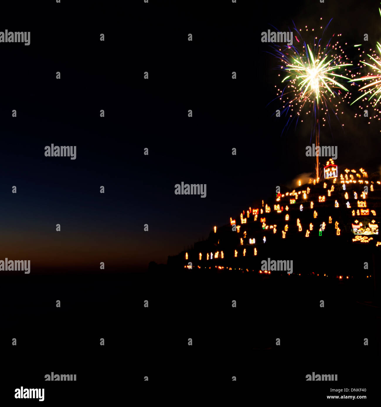 Lifesize images on the hillside. Nativity Scene with Fireworks ...