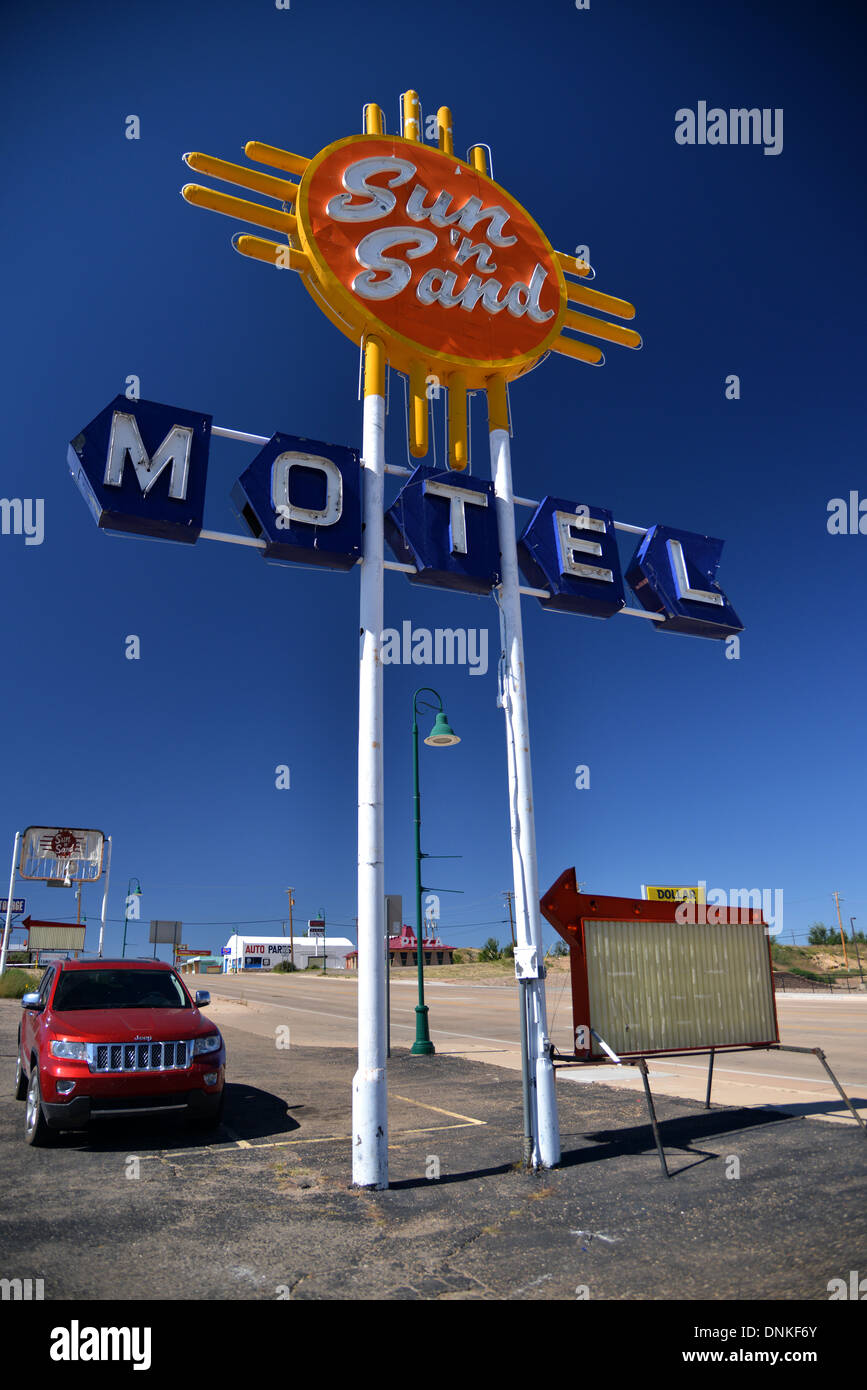 Sun and Sand - 60s googie style motel sign near Santa Rosa, New Mexico ...