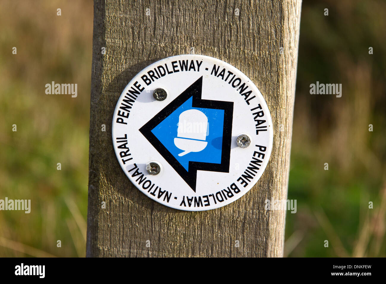 Pennine Bridleway - National Trail sign attached to wood post Stock ...