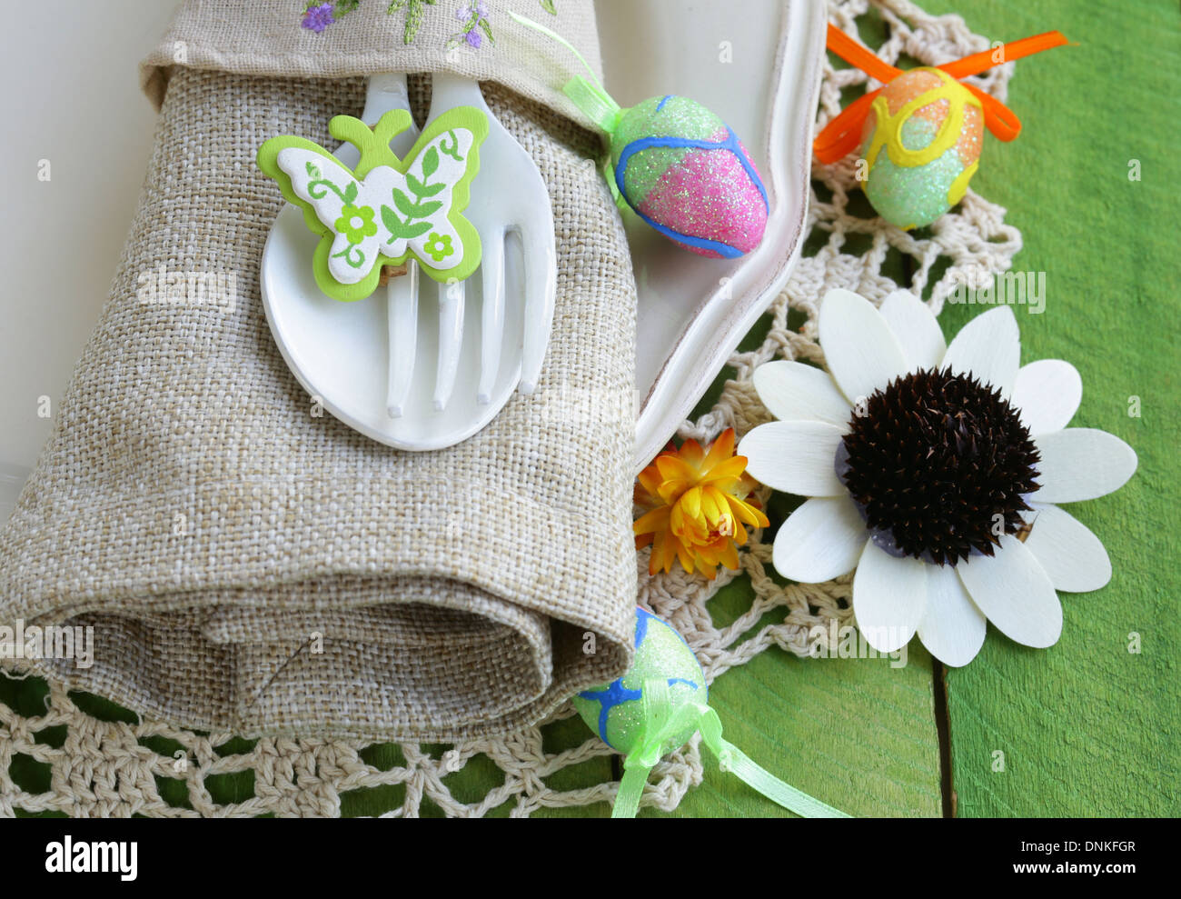 Easter table setting in a rustic vintage style Stock Photo - Alamy