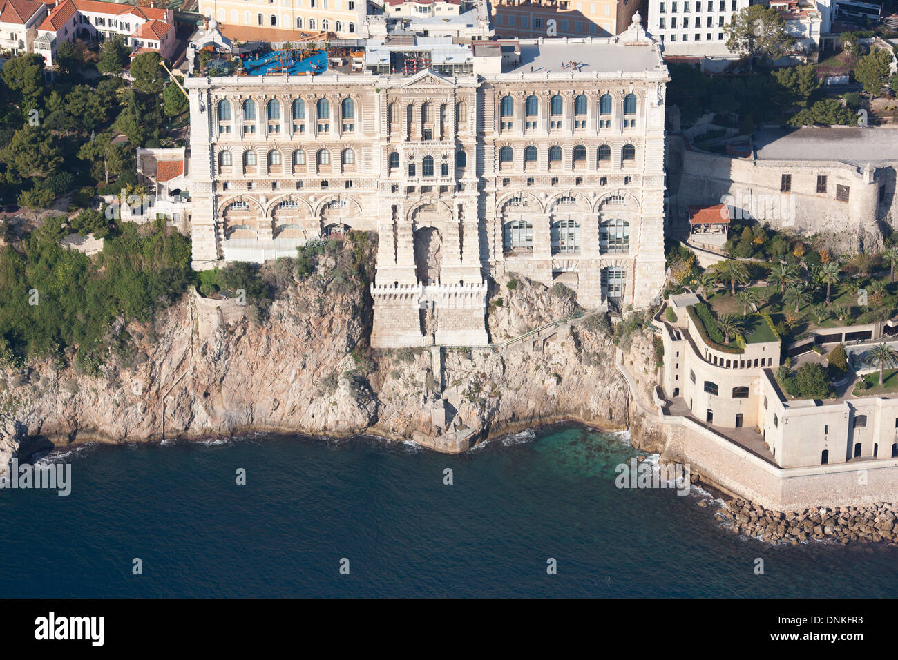 AERIAL VIEW. Historic oceanographic museum standing on the edge of a ...