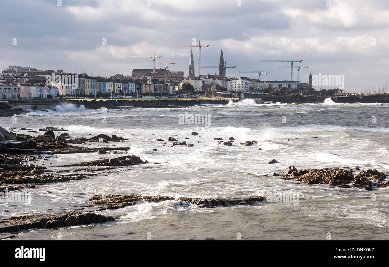 Harbourside scene of a stormy Dún Laoghaire, port and the county town ...