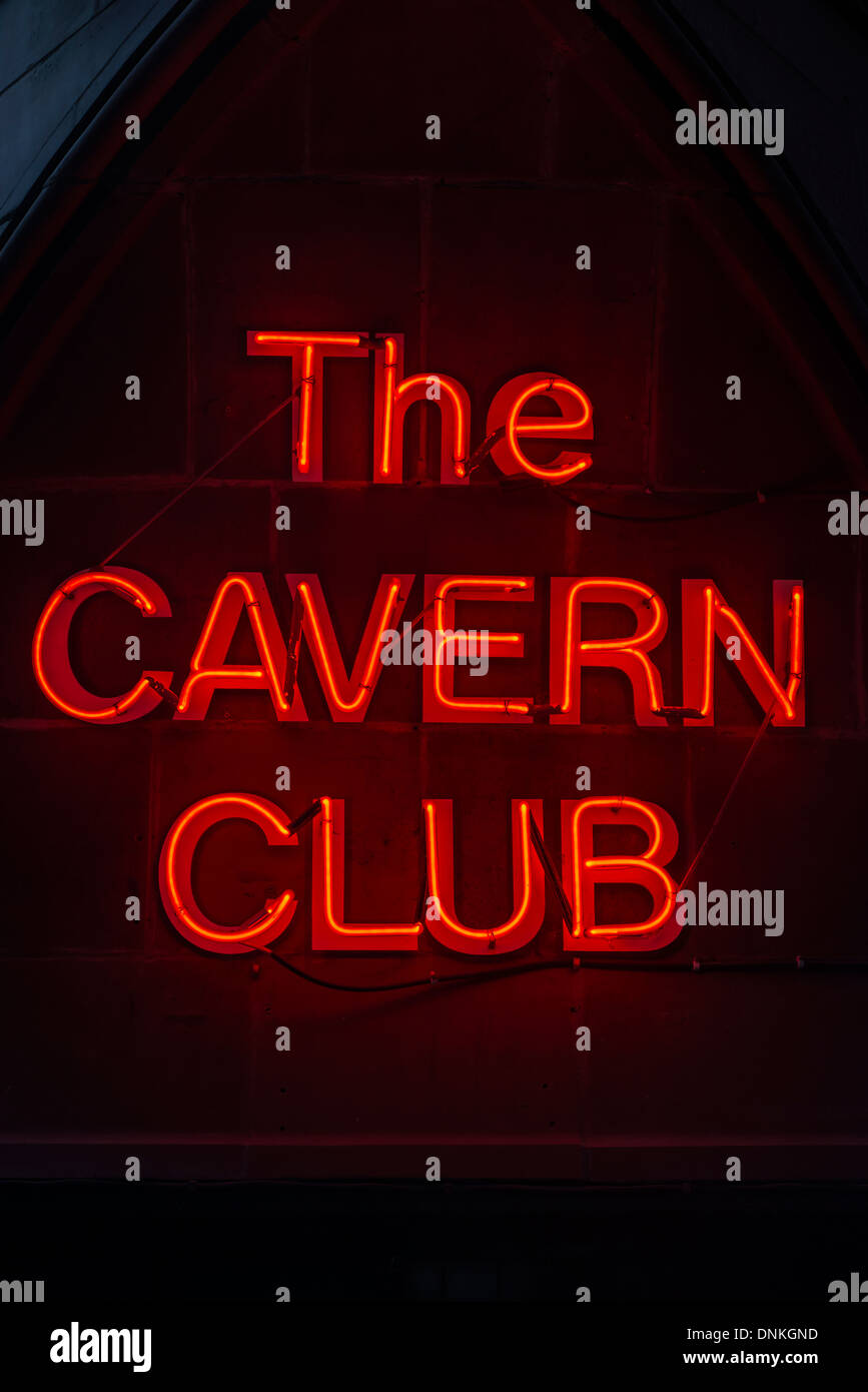 Neon sIgn outside the Cavern Club, Mathew Street, Liverpool, Merseyside ...