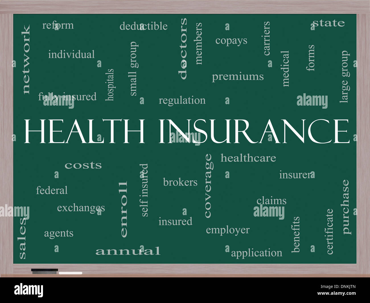 Health Insurance Word Cloud Concept on a Blackboard with great terms ...