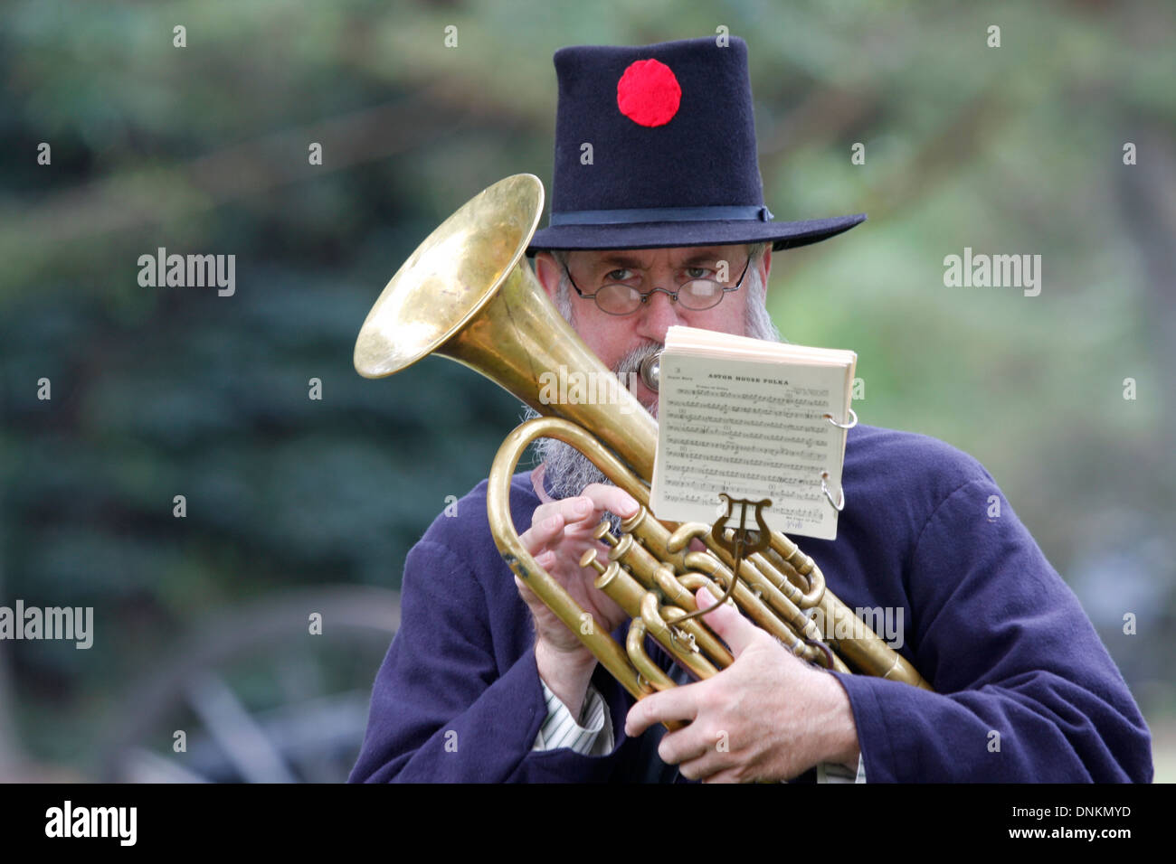 Civil War Band member playing a musical instrument Stock Photo - Alamy