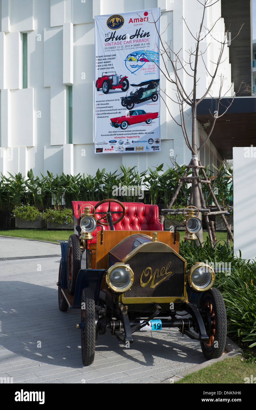 Veteran 1909 Opel car advertising a vintage car event. Hua Hin Thailand ...