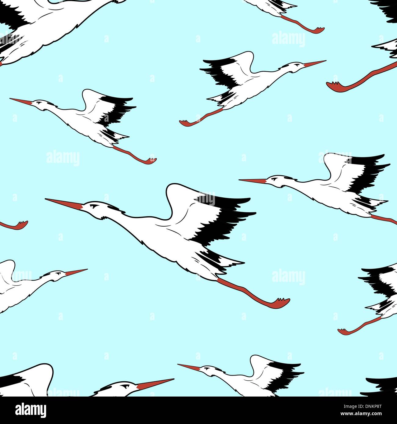 White Stork in flight seamless wallpaper, vector illustration Stock ...