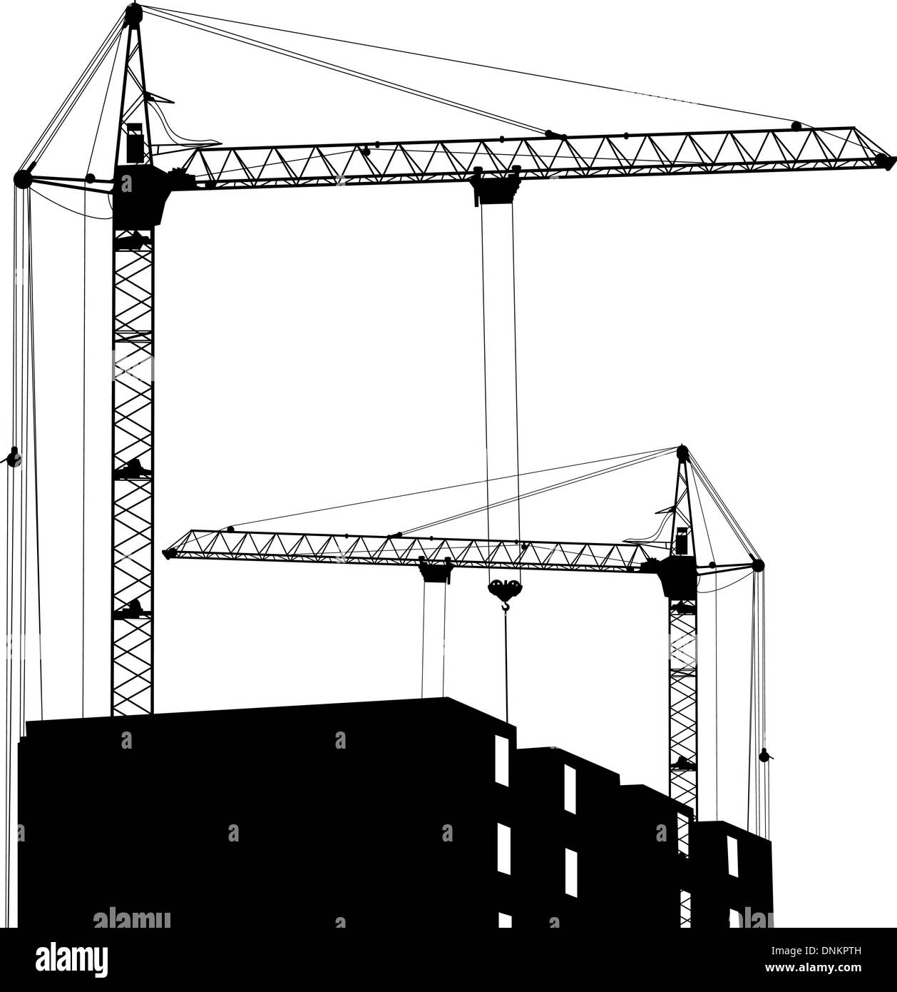 Tower cranes on construction building Black and White Stock Photos ...
