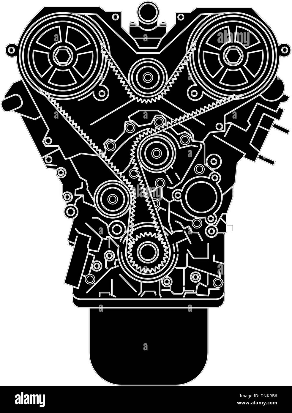 Internal combustion engine, as seen from in front. Vector illustration ...