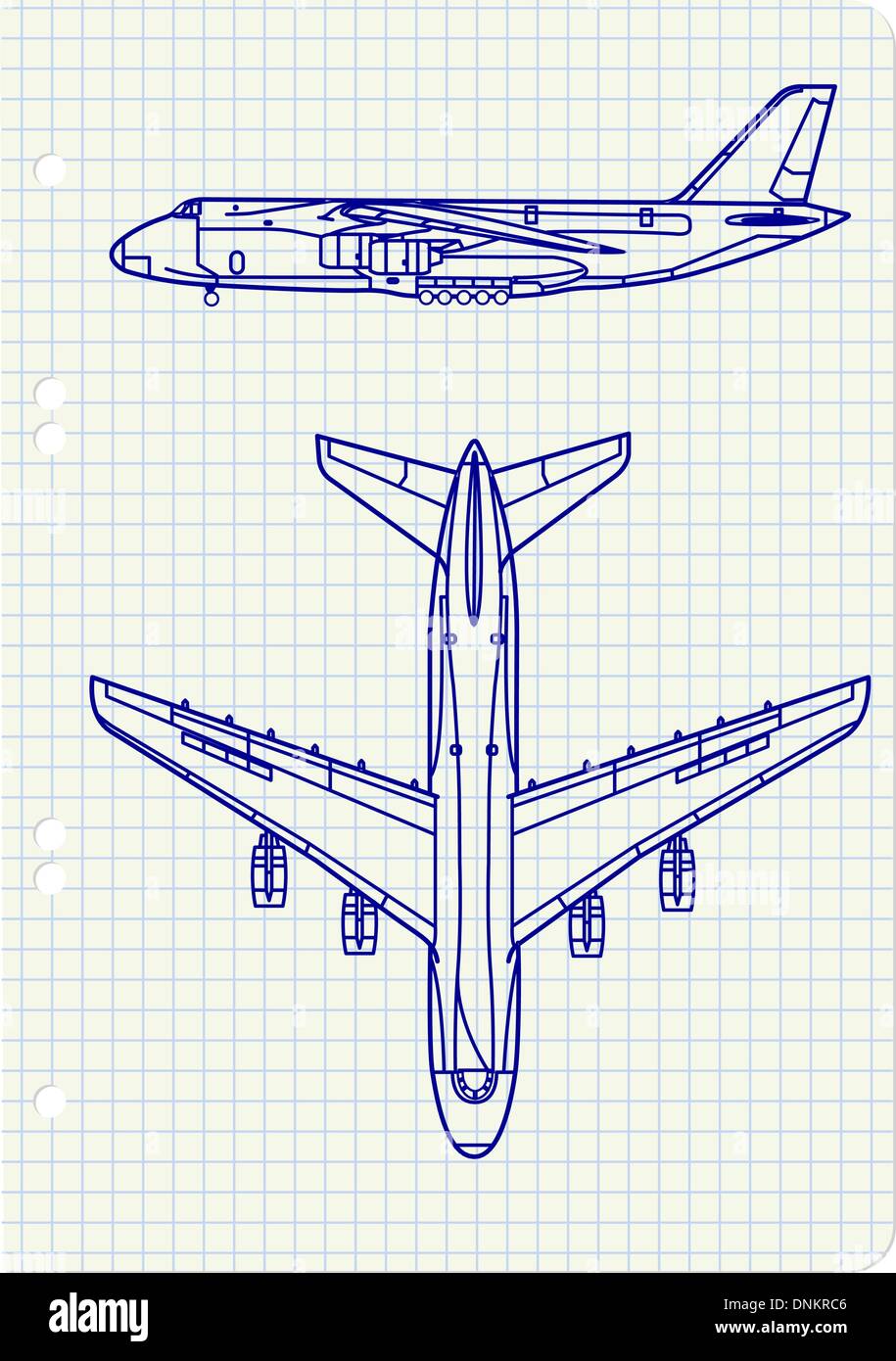 exercise book with a drawing for a model airplane. Vector illustration ...