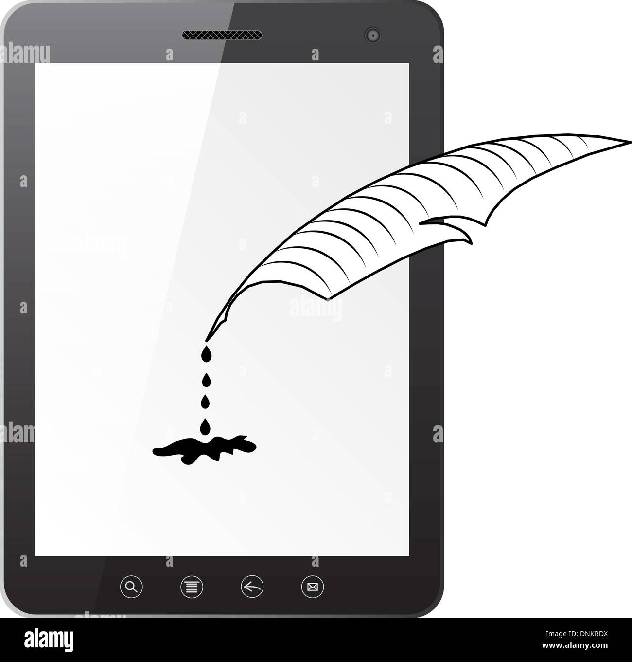 Tablet PC computer with a pen and ink isolated on white background ...