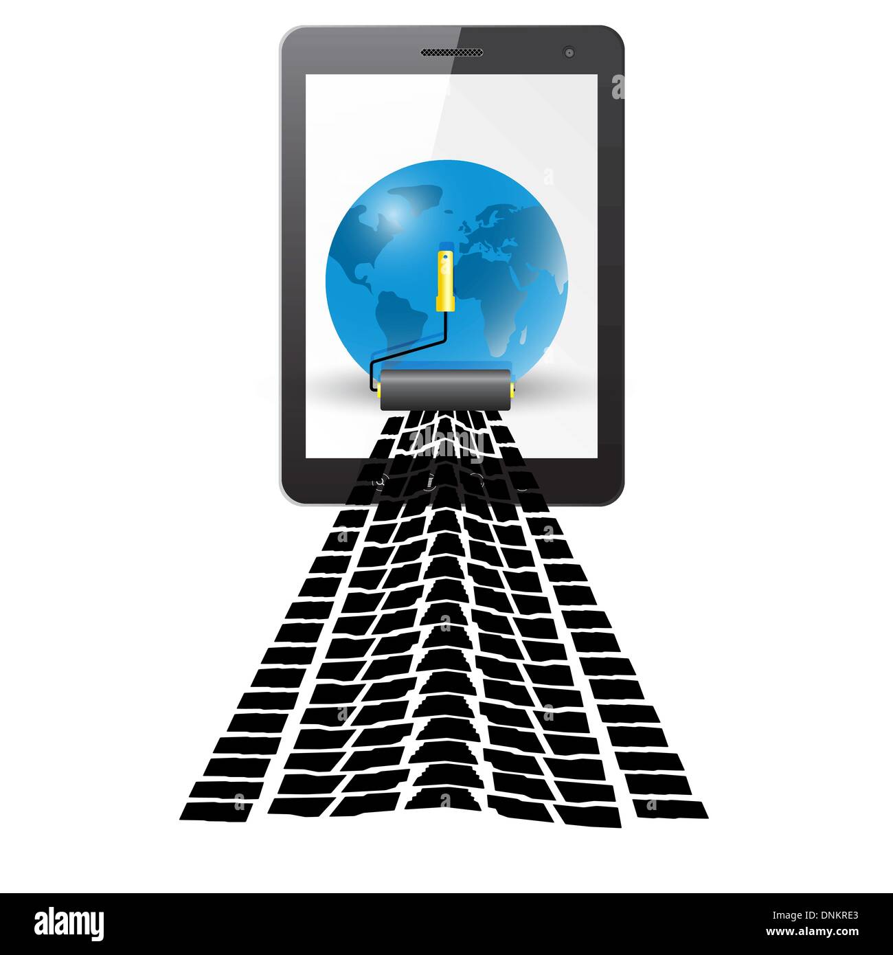 Tablet PC computer with track car screen isolated on white background ...