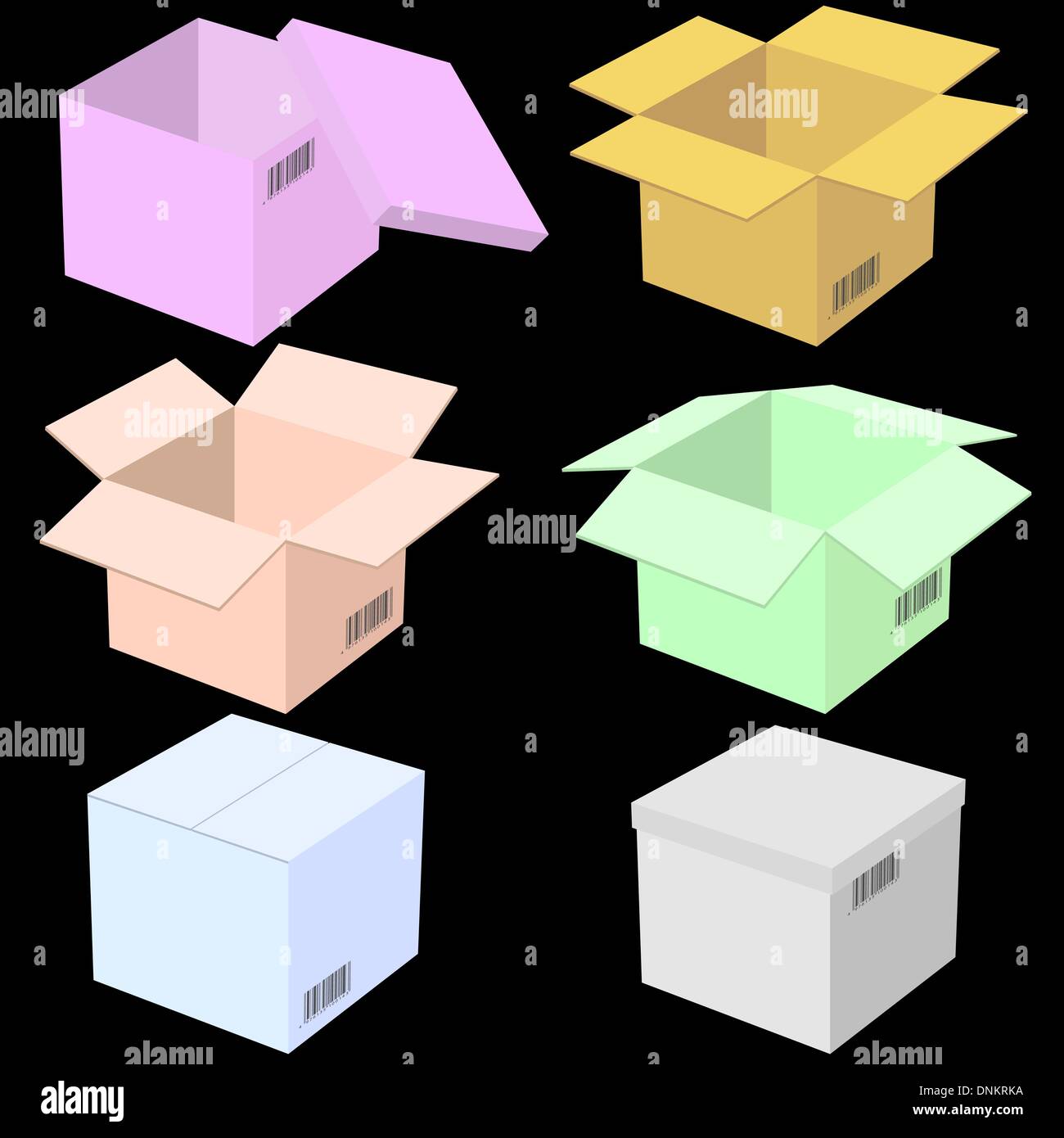 Six boxes, isolated on black background. Vector illustration Stock ...