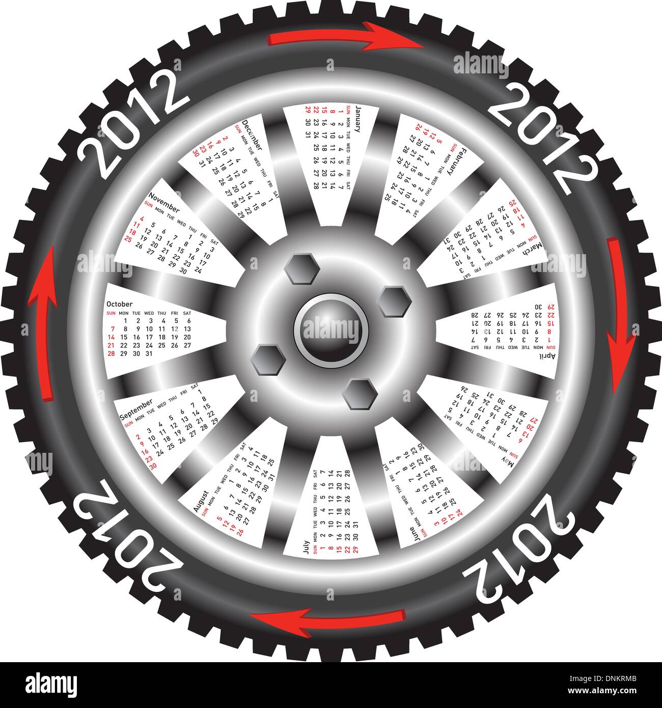Calendar 2012 year wheel car Stock Vector Image & Art - Alamy