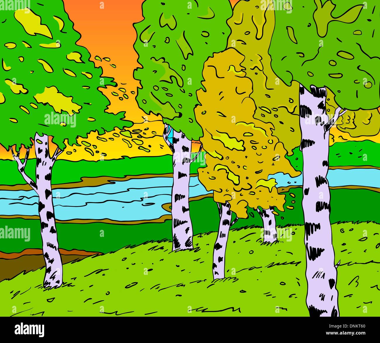 Reflection of the tree in the river Stock Vector Images - Alamy