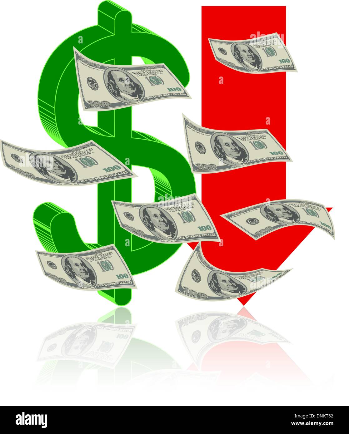 Crisis finance - the dollar symbol arrow downward - devaluation money ...