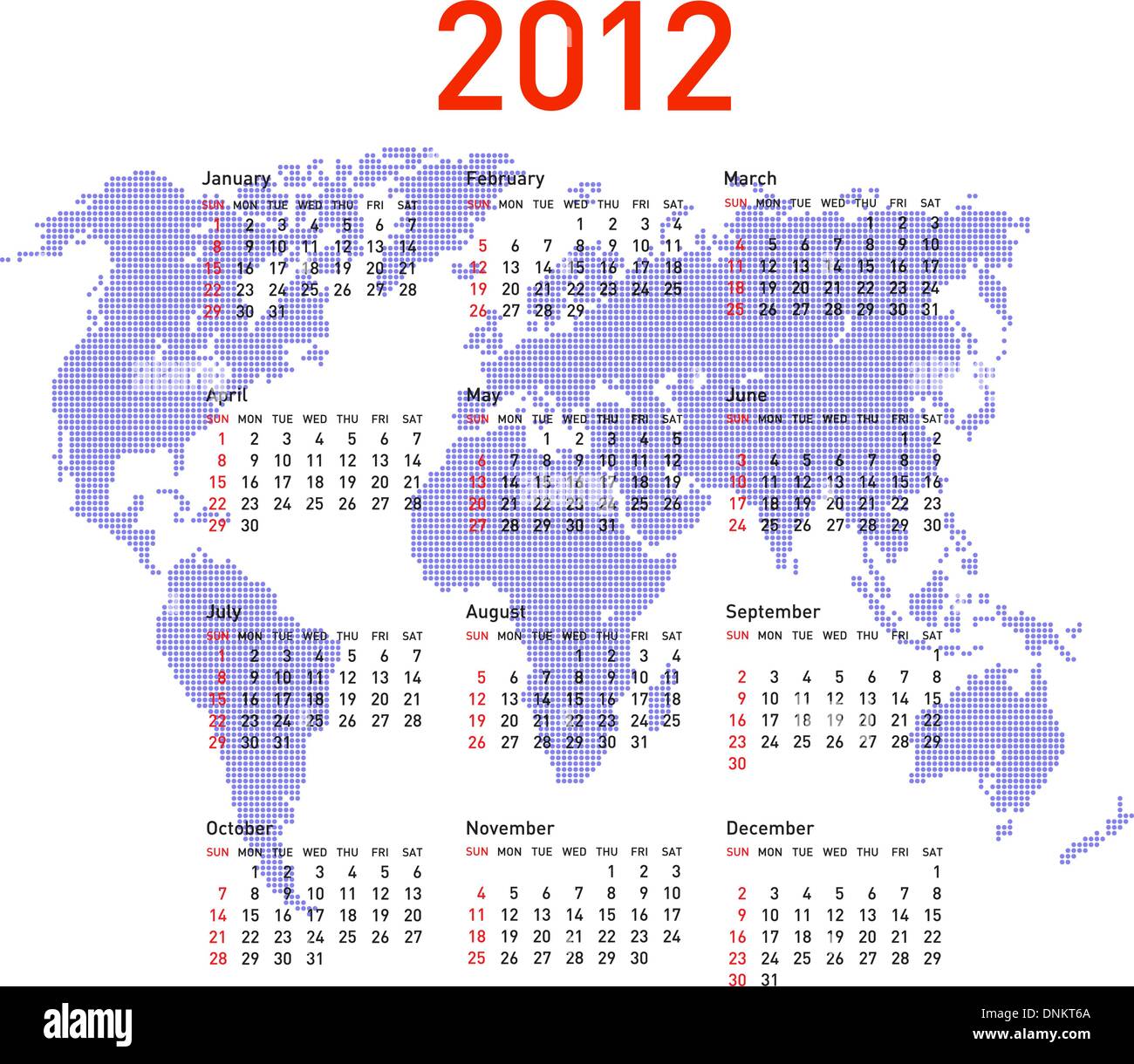 calendar 2012 with world map. Sundays first Stock Vector Image & Art ...