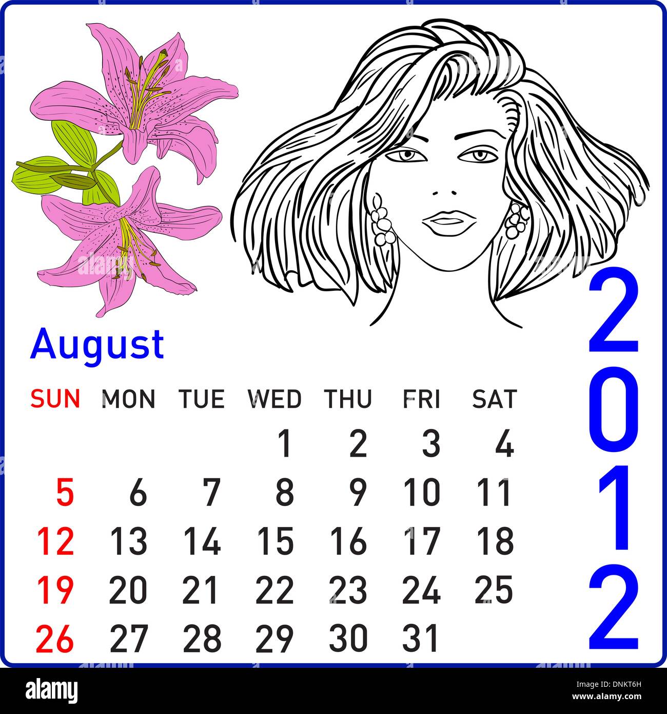 2012 year calendar in vector. August Stock Vector Image & Art - Alamy