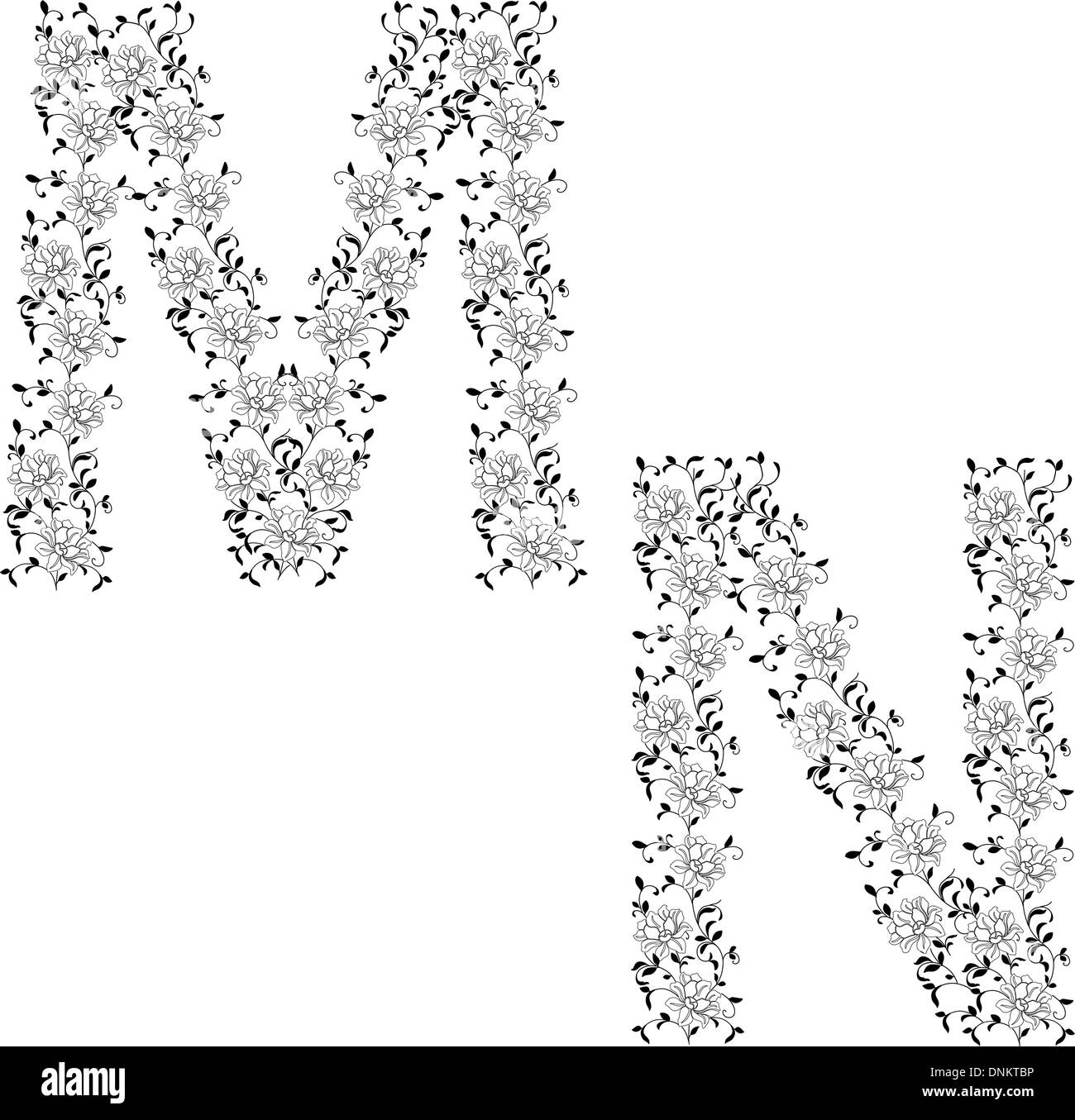Hand drawing ornamental alphabet. Letter MN Stock Vector Image & Art ...