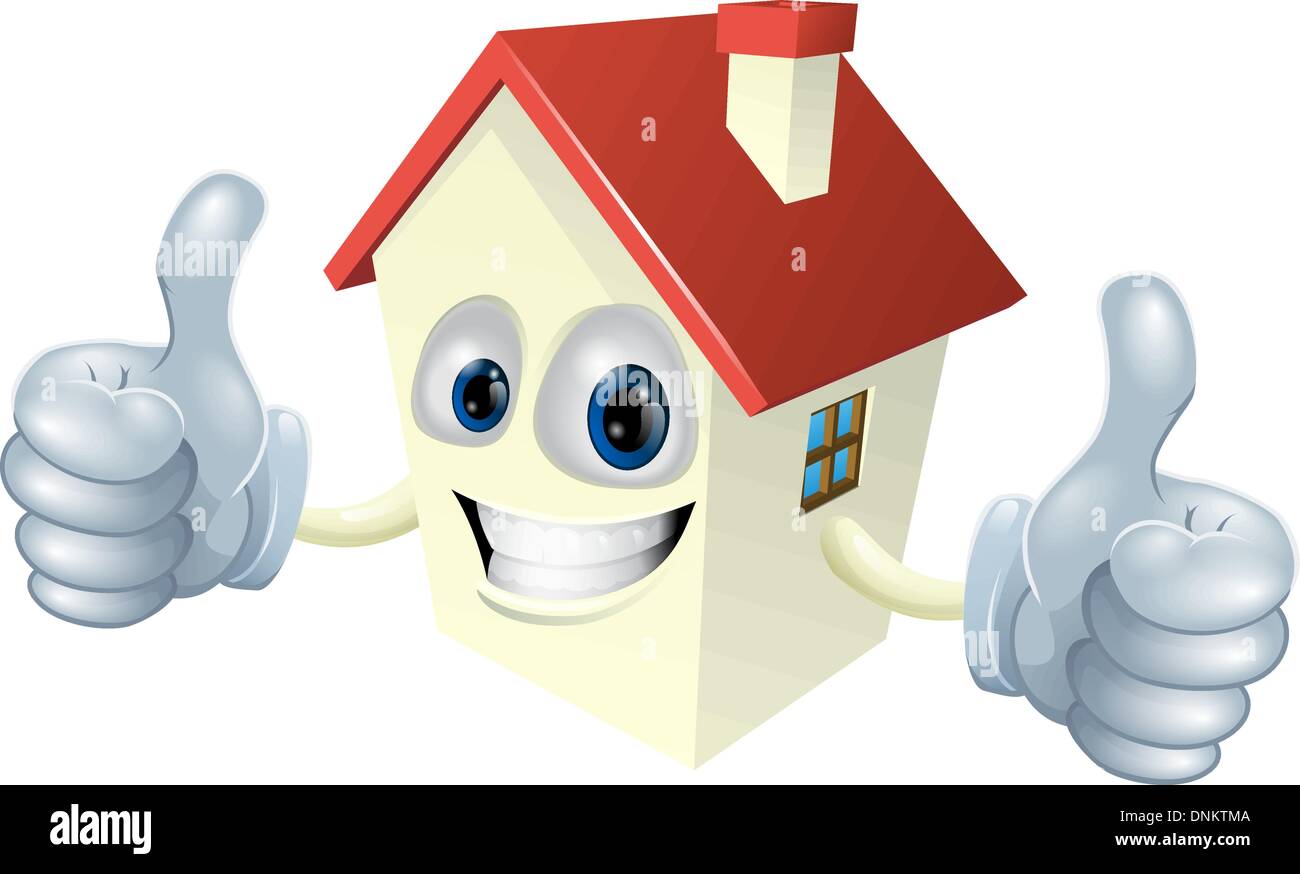 Illustration of a cartoon house mascot giving a double thumbs up Stock ...