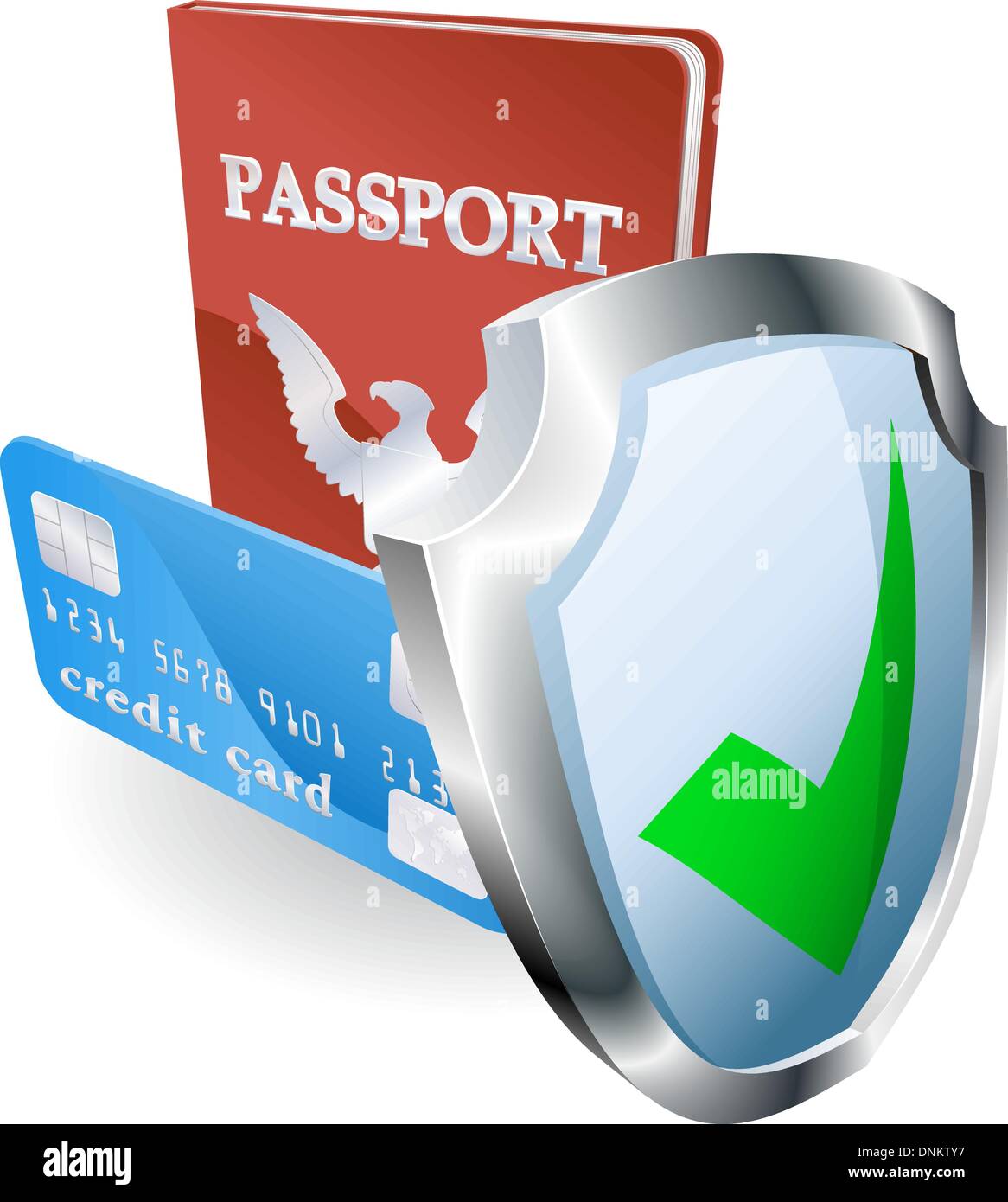 Personal identity documents with shield icon indicating they are ...