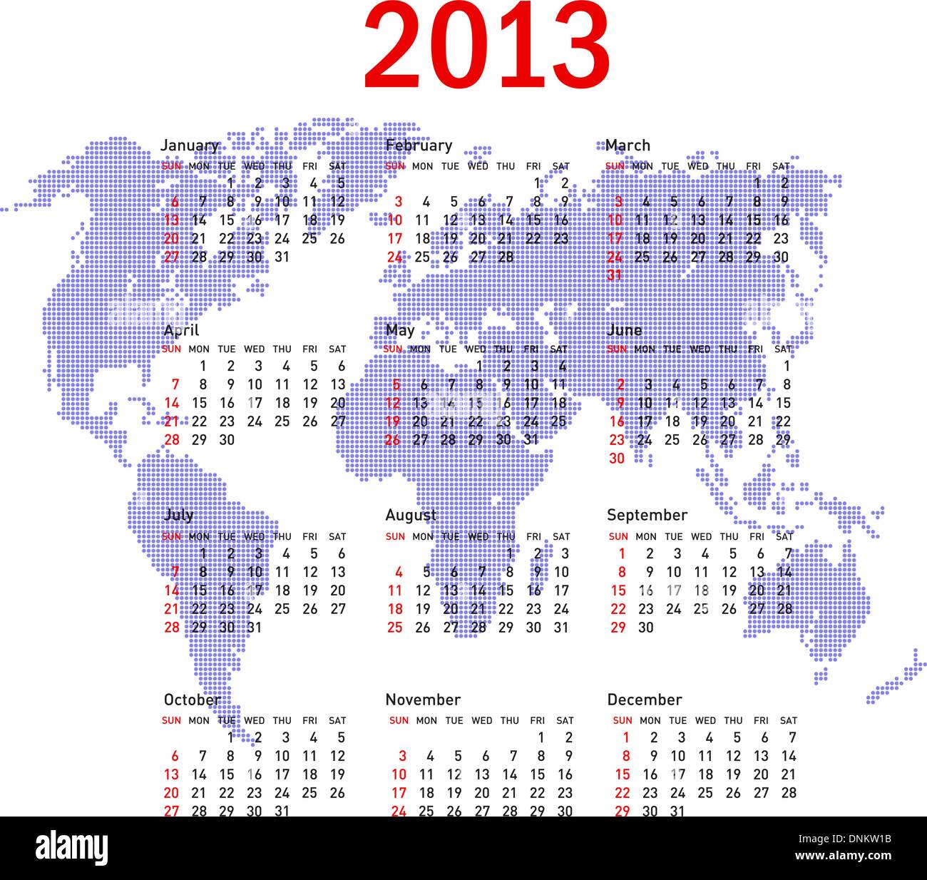 calendar 2013 with world map. Sundays first Stock Vector Image & Art ...