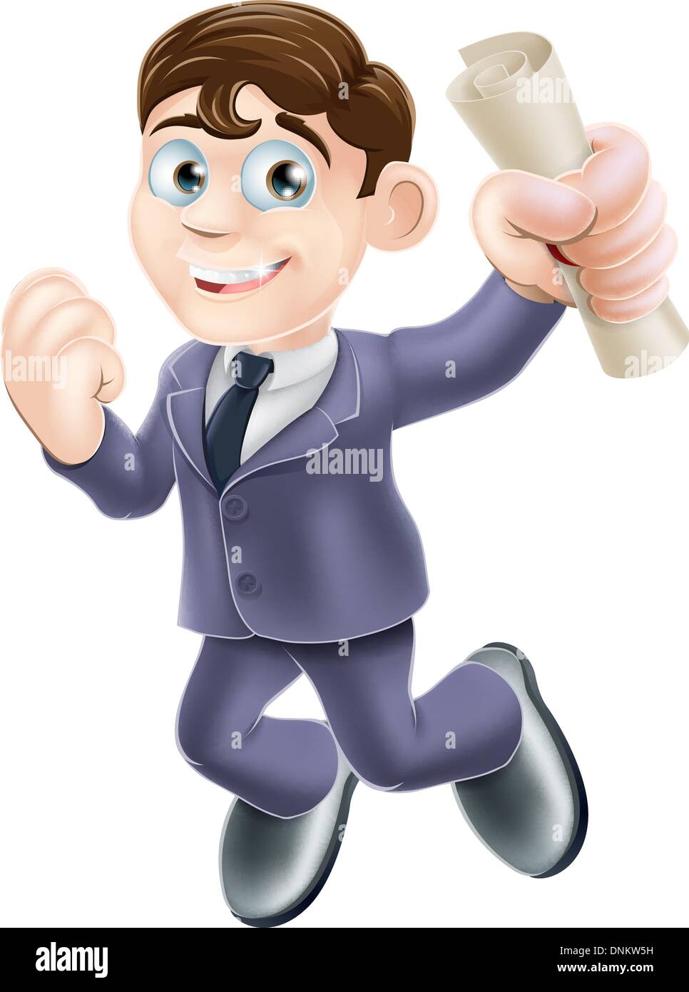 Cartoon businessman with certificate, qualification or other scroll ...