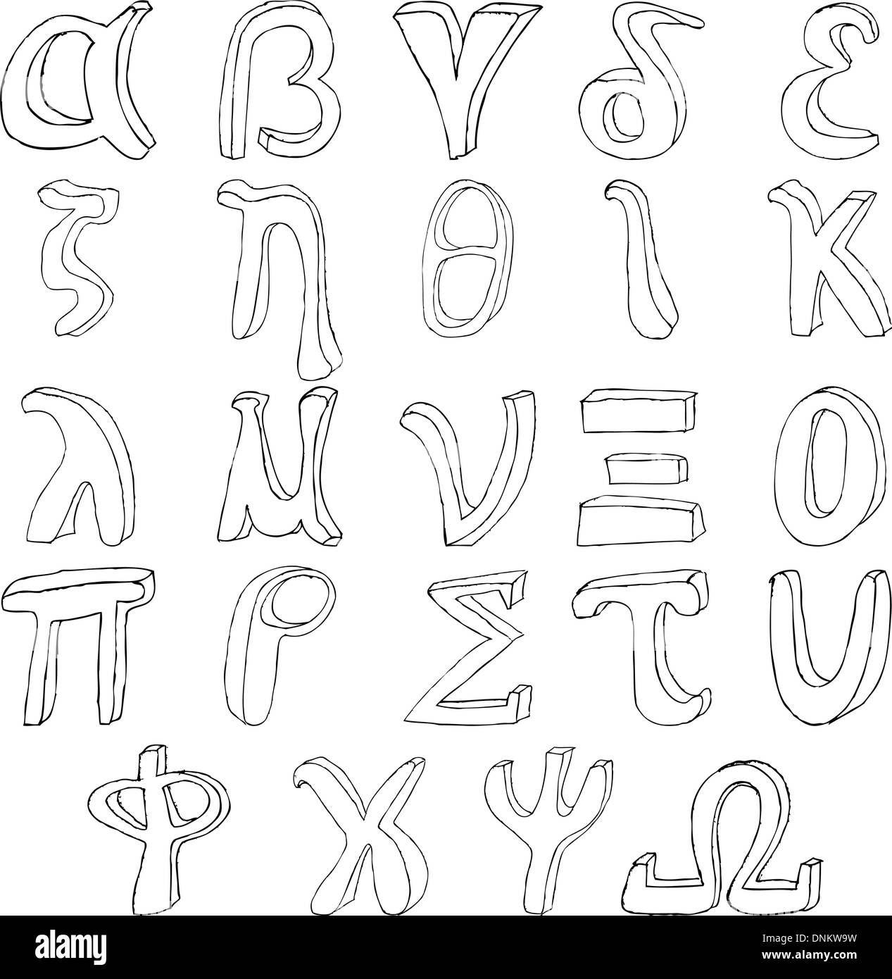 Hand drawing greek alphabet vector illustration set in black ink Stock ...
