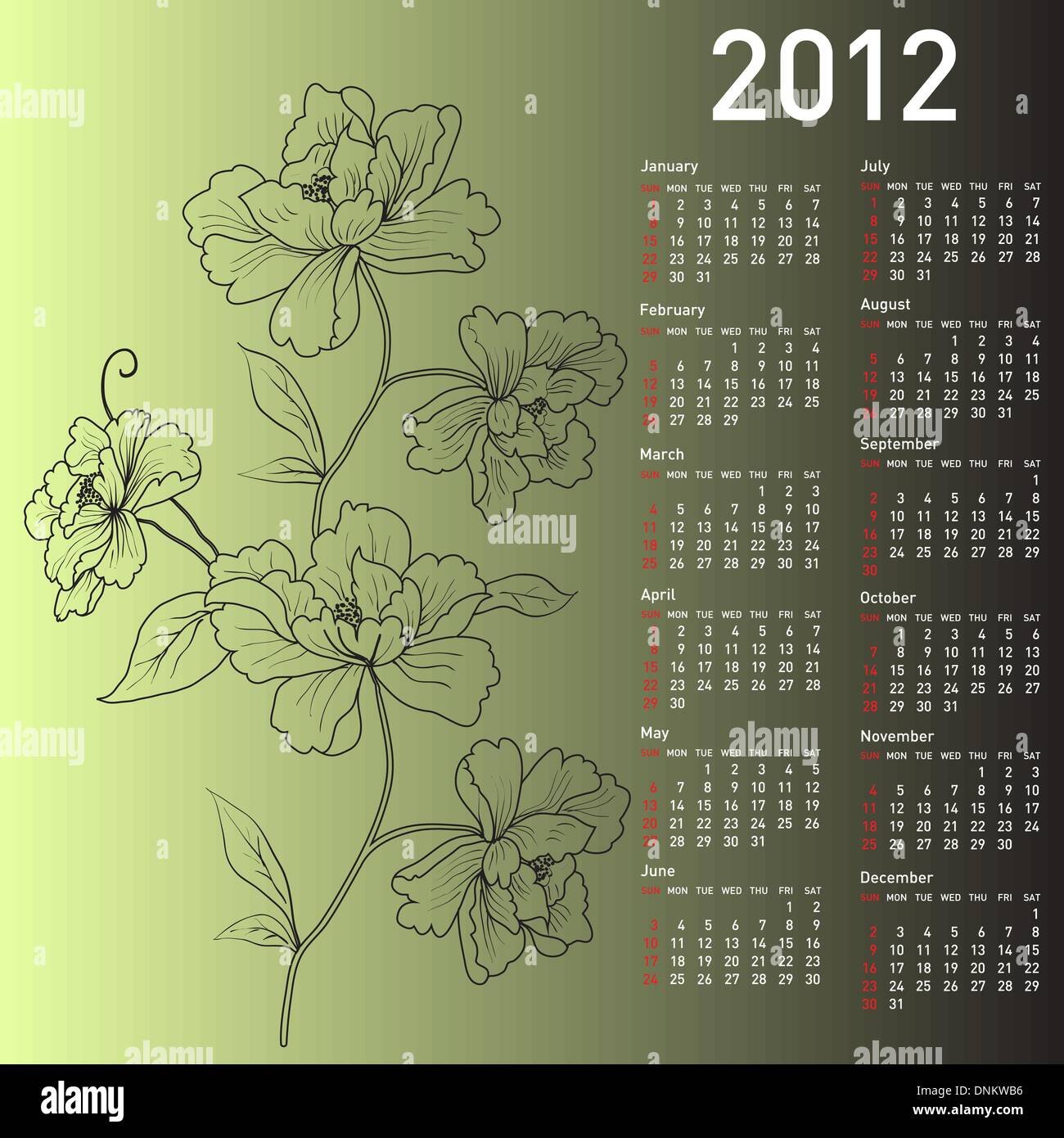 2012 vector calendar with flowers Stock Vector Image & Art - Alamy