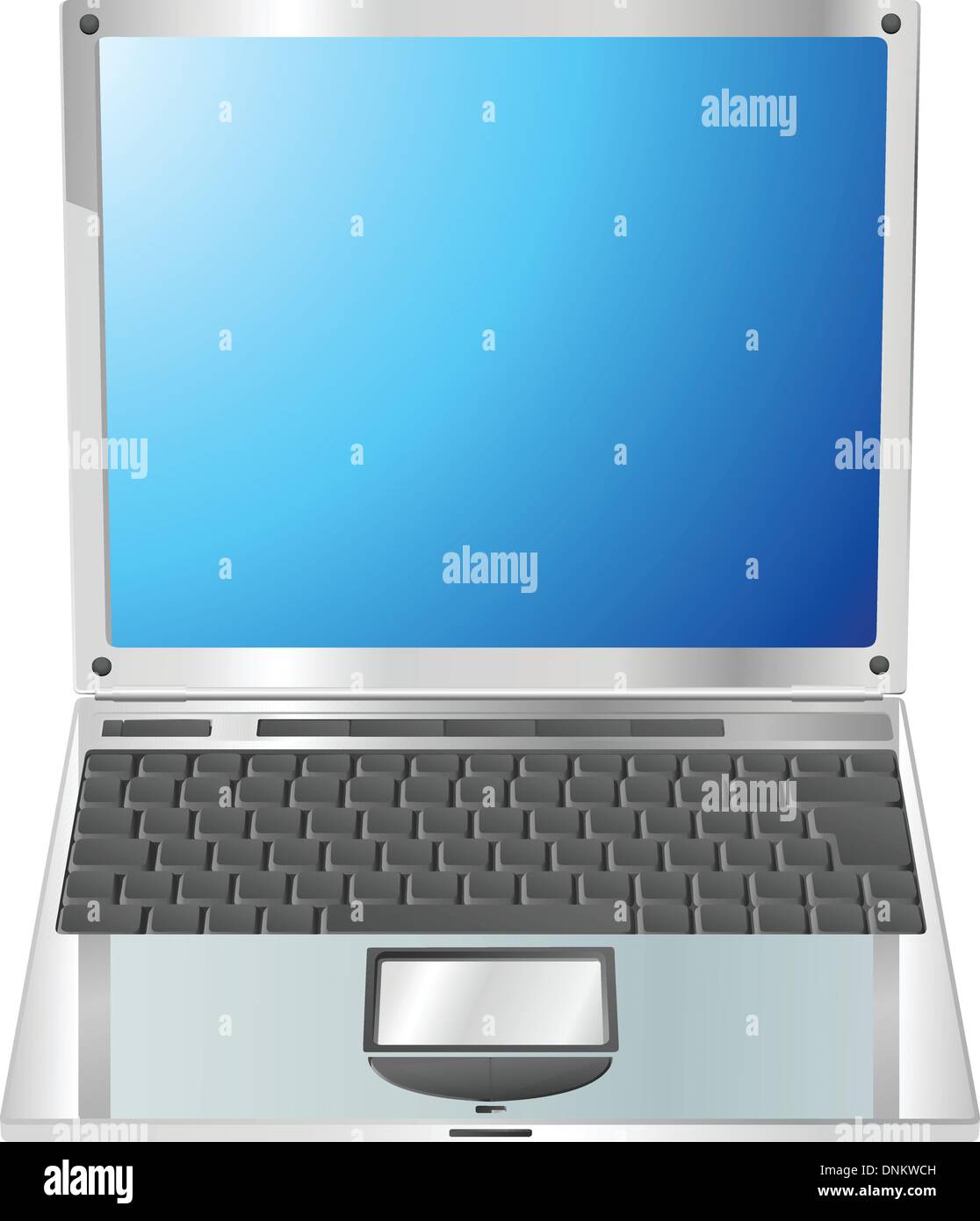 Illustration of an open laptop from straight on. Copy-space on screen ...